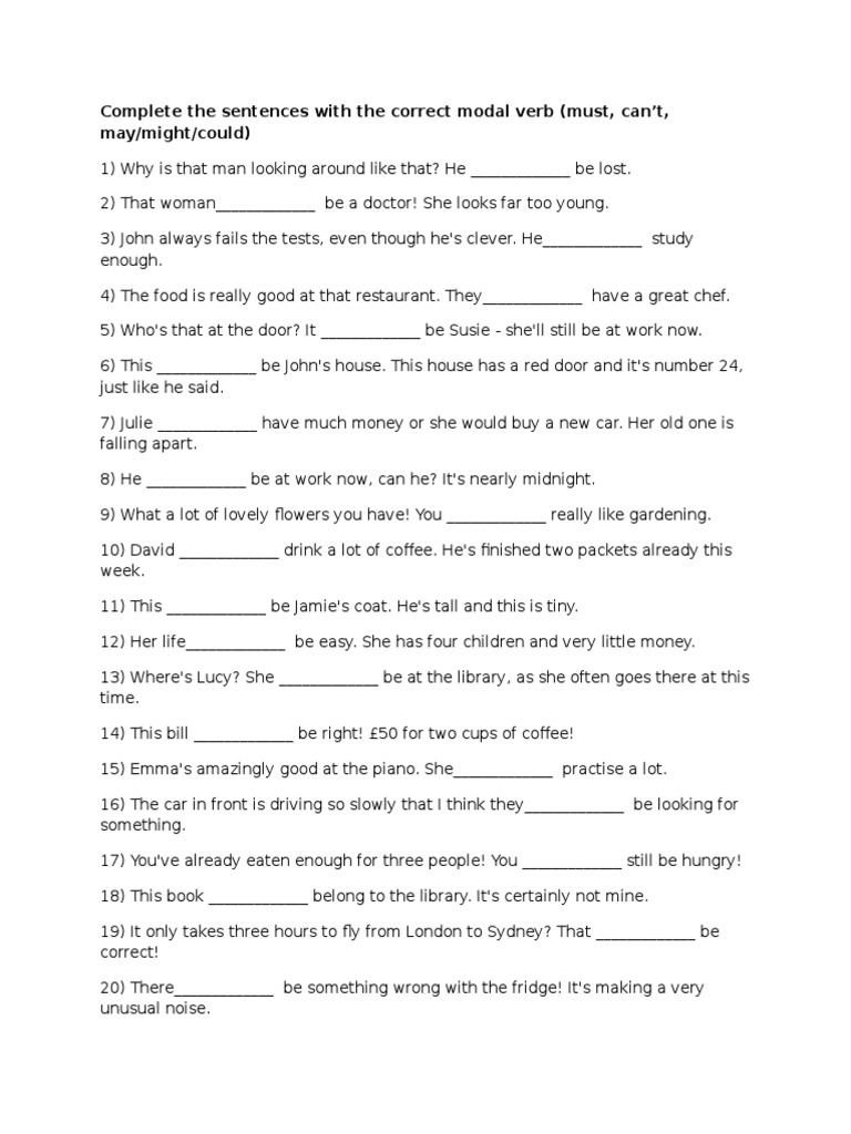 Modal Verbs of Deduction - Sentence Completion - Open Cloze | PDF