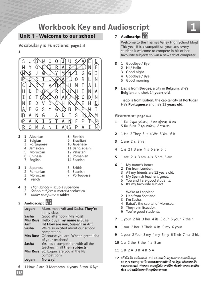 07 - Workbook Key and Audioscript PDF | PDF
