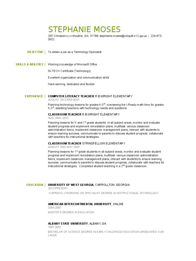 Resume Stephanie Moses | PDF | Teachers | Classroom