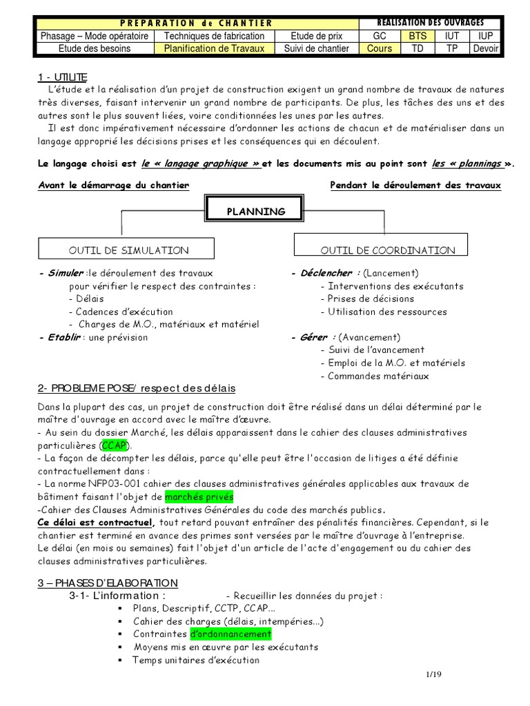 Cours Planification Preparation Chantier 2 | PDF | Planification | Ingénierie