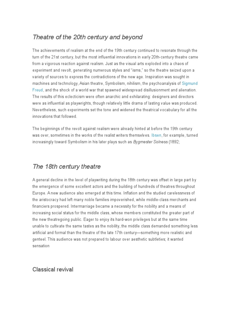 Theatre of The 20th Century and Beyond | PDF | Theatre | Entertainment ...