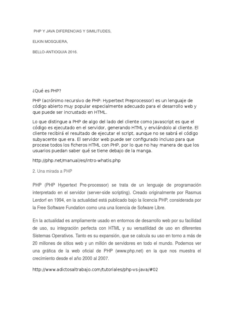 PHP y Java Diferencias y Similitudes | PDF | Php | Java (lenguaje de ...
