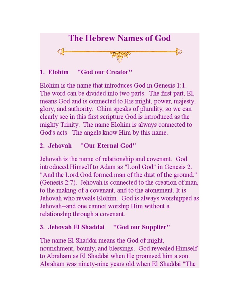 The Hebrew Names of God | PDF | Names Of God In Judaism | Book Of Exodus