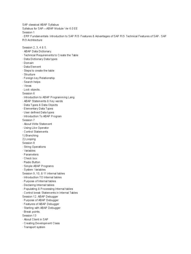 SAP Classical ABAP Syllabus | PDF | Software Development | Areas Of ...