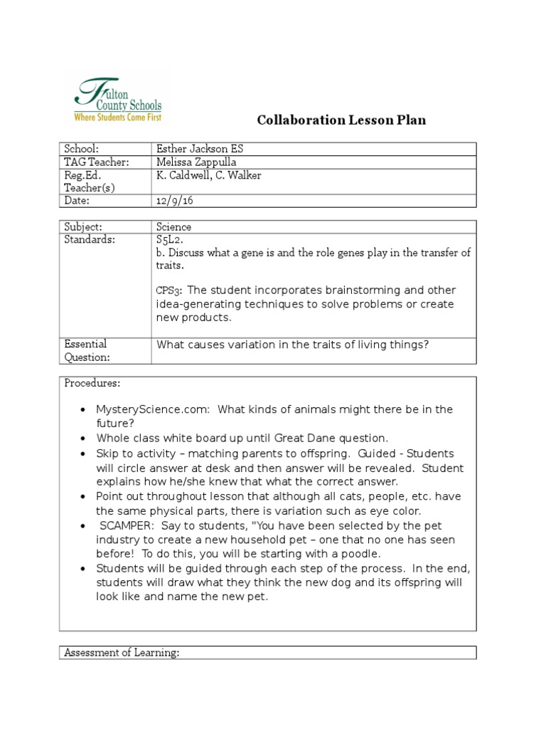 Genetics Scamper Lesson Plan | PDF