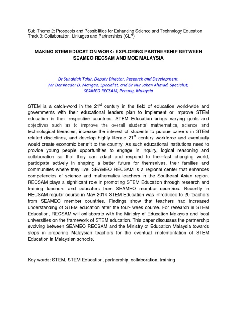 Making STEM Education Work - Exploring Partnership Between SEAMEO ...