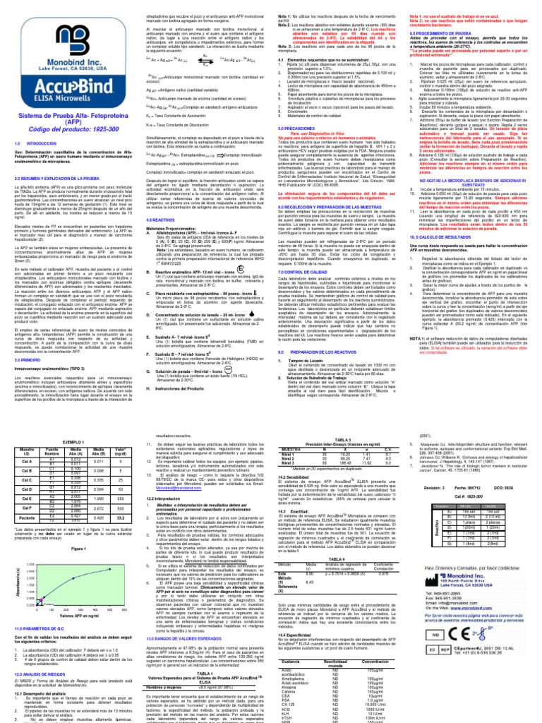 B9 AFP AccuBind ELISA 1925-300 Rev.3 Spanish | PDF | Elisa | Anticuerpo