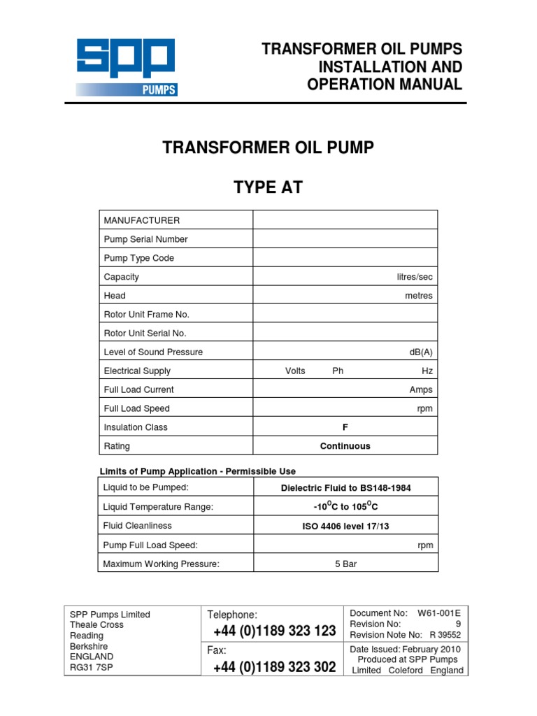 Transformer Oil Pumps-Operation Installation & Maintenance PDF | PDF ...