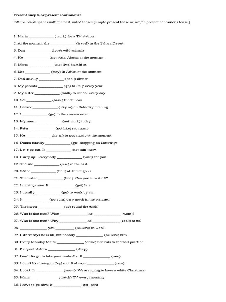 Present Simple vs. Present Continuous | PDF