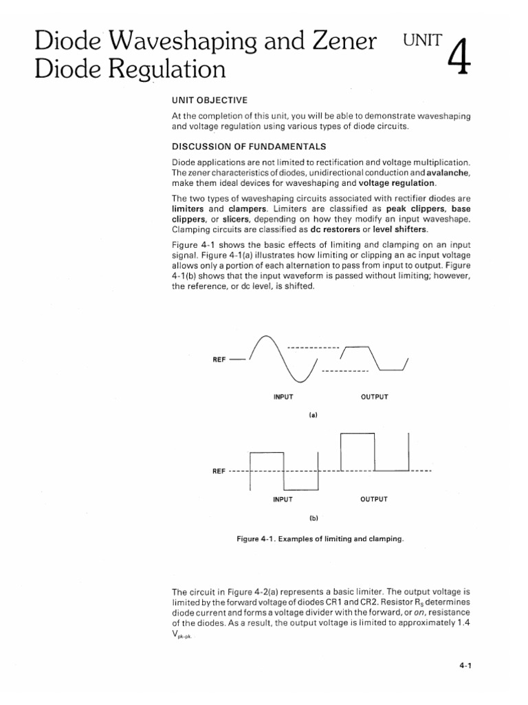 Experiment 4 - Diode Wave Shaping and Zener Diode Voltage Regulation | PDF