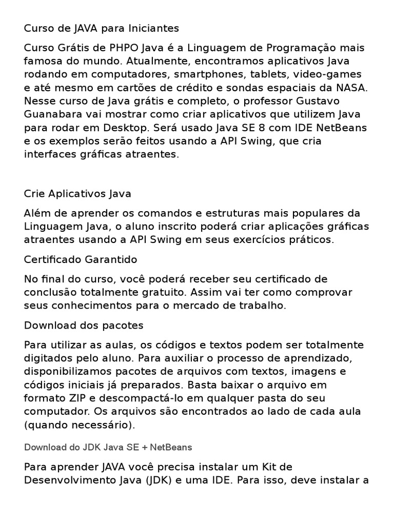 Curso de JAVA | PDF | NetBeans | Aplicativos e Software