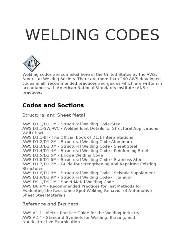 AWS-Welding Codes | PDF | Welding | Construction