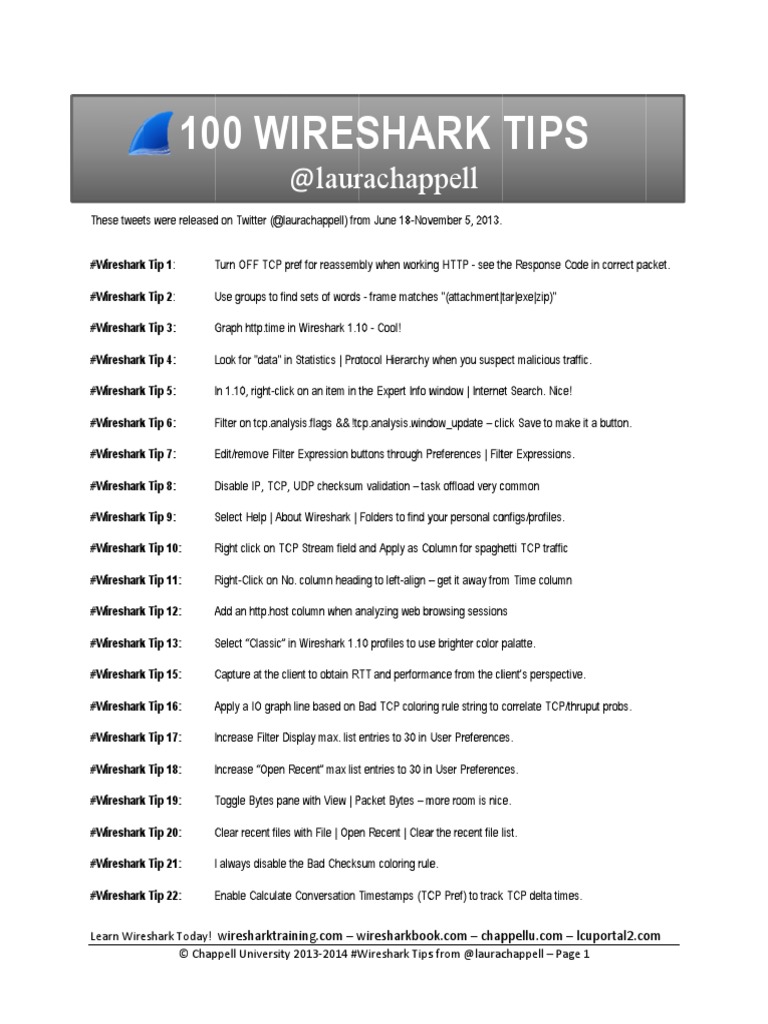 100 Wireshark Tips By Chappell Pdf Pdf Transmission Control Protocol Ip Address
