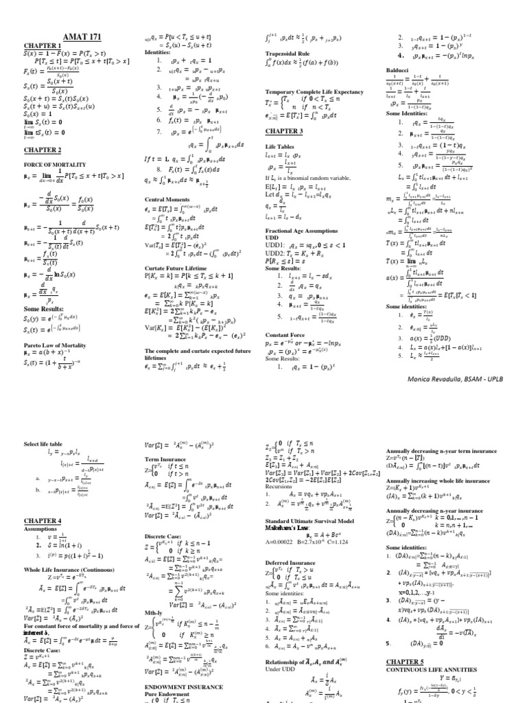 List of Formulas For Actuarial Mathemati PDF | PDF | Financial Risk ...