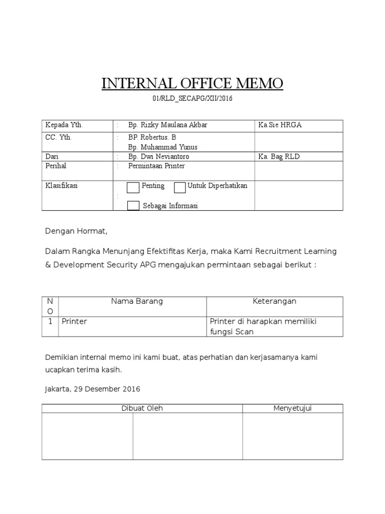 Memo Pengajuan Barang | PDF