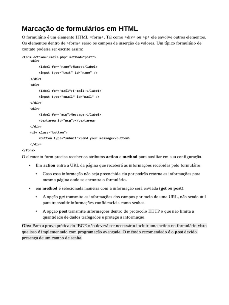Formatação de Formulários em HTML | PDF | Html | Elemento HTML