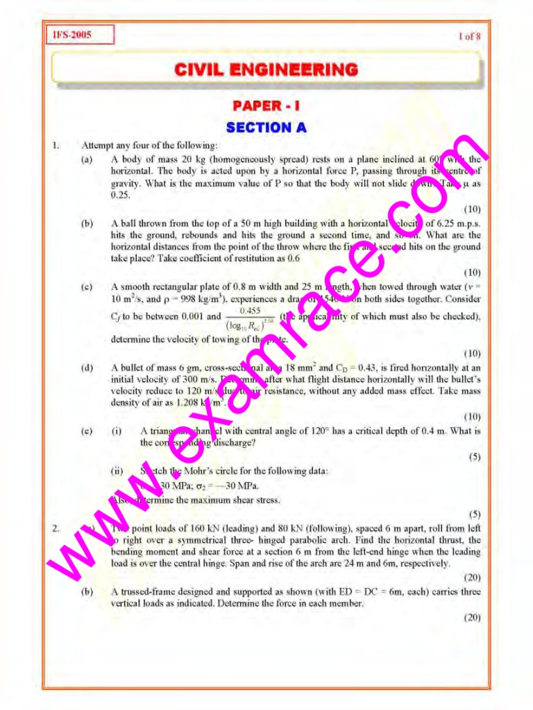 Civil Engineering Exam Questions | PDF | Teaching Methods & Materials ...
