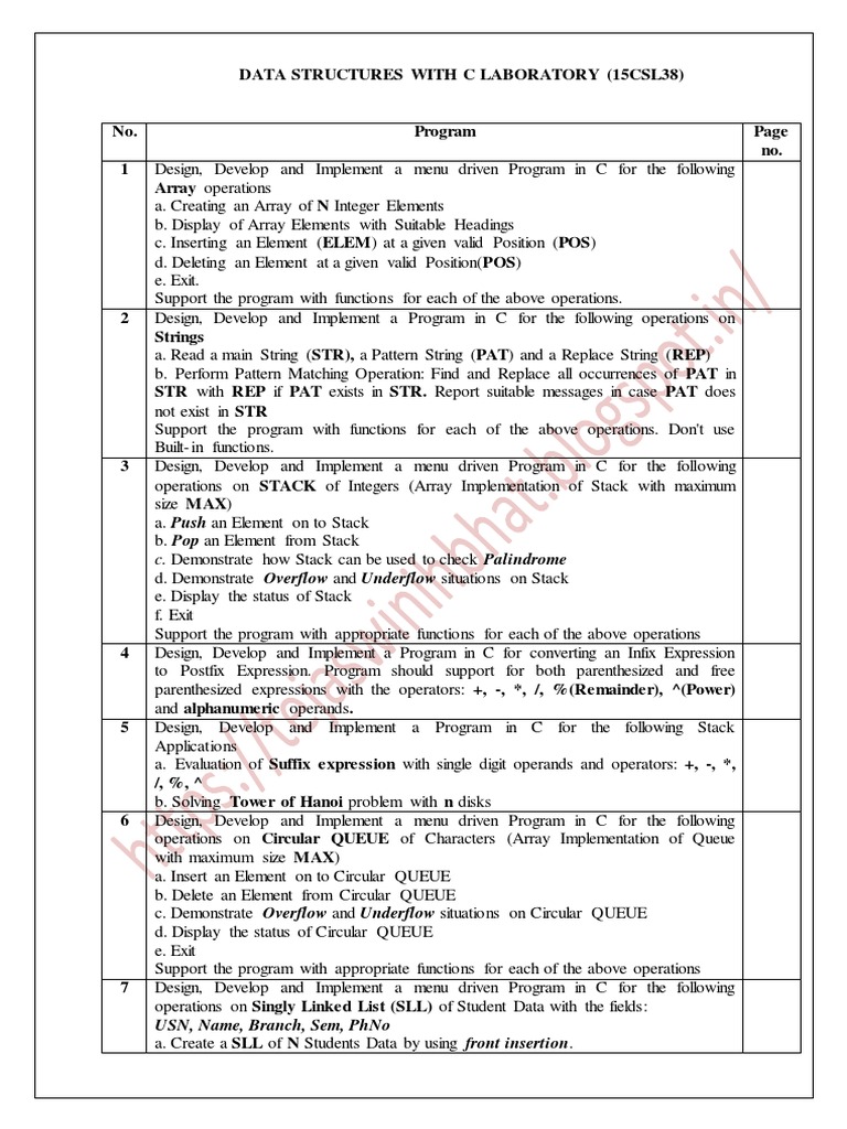 Data Structures Lab 15CSL38 | PDF | Queue (Abstract Data Type) | C (Programming Language)