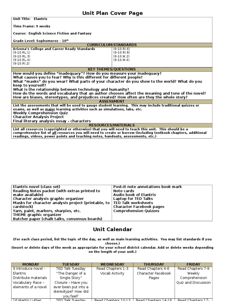 Sample Unit Plan | PDF | Educational Assessment | Reading Comprehension