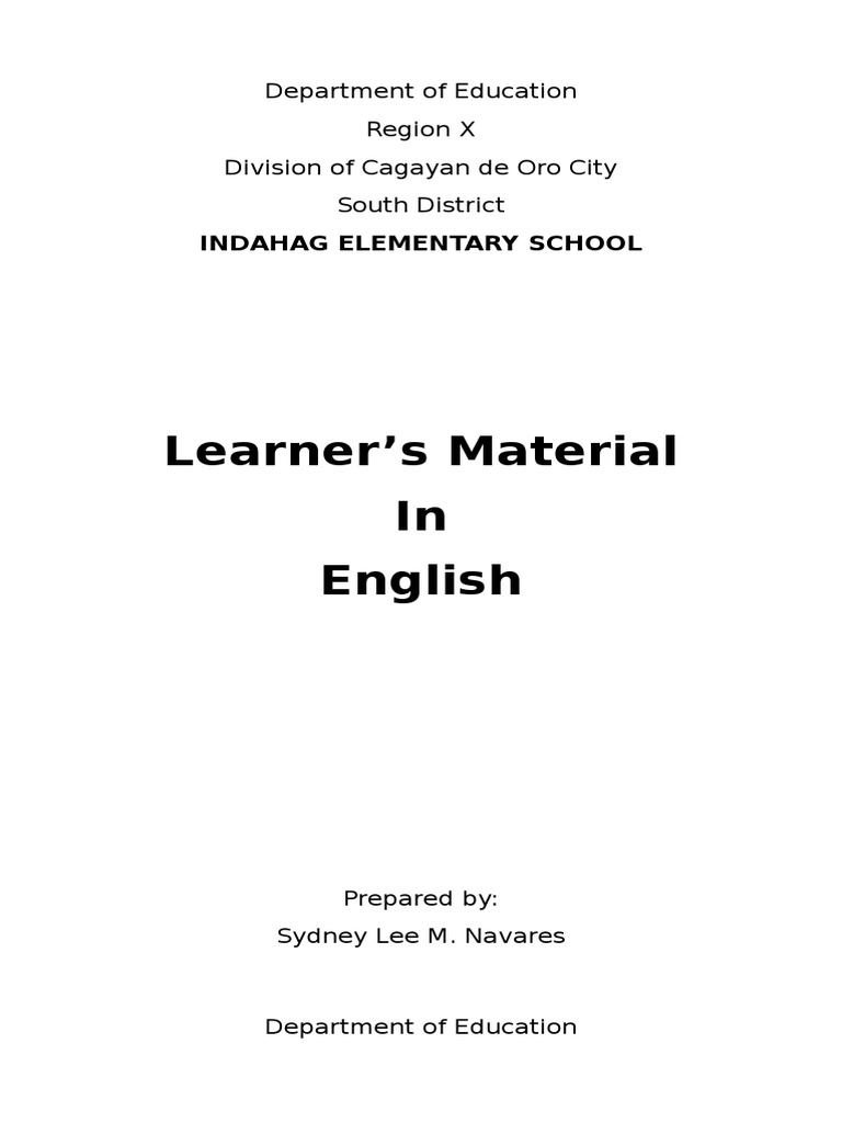 Learner's Material in English: Indahag Elementary School | PDF