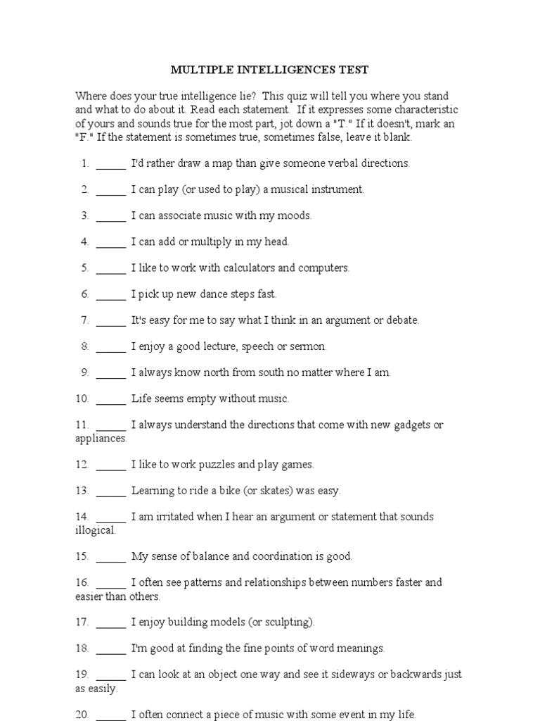 Multiple Intelligences Test | PDF | Emergence | Epistemology