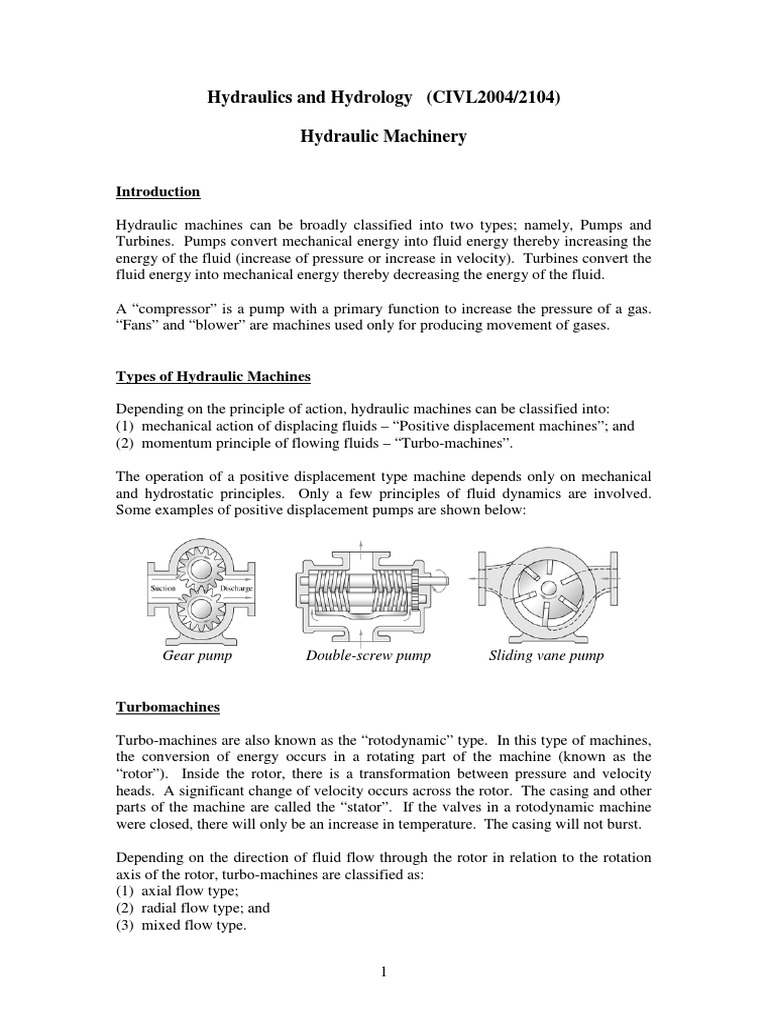 Hydraulics and Hydrology (CIVL2004/2104) Hydraulic Machinery | PDF ...