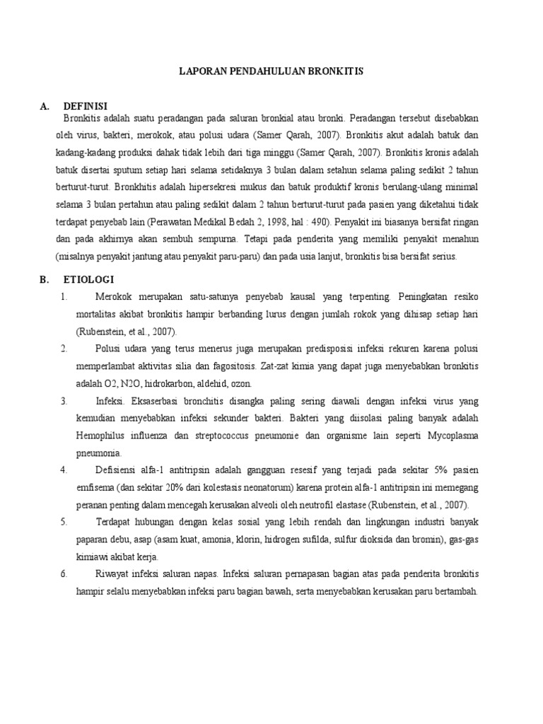 Laporan Pendahuluan Bronkitis | PDF