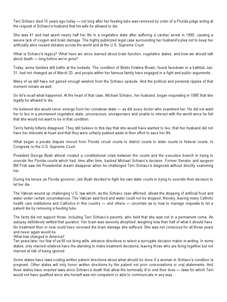 The Case of Terri Schiavo | PDF | Government | Judiciary (System Of ...