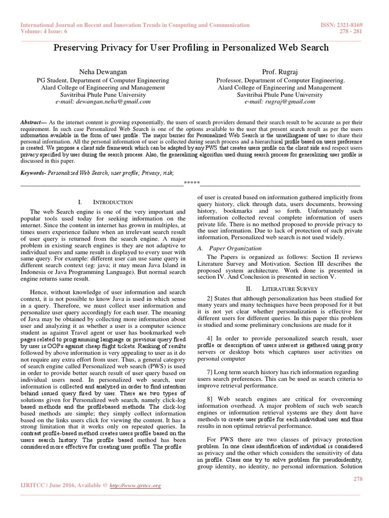 Preserving Privacy For User Profiling in Personalized Web Search | PDF