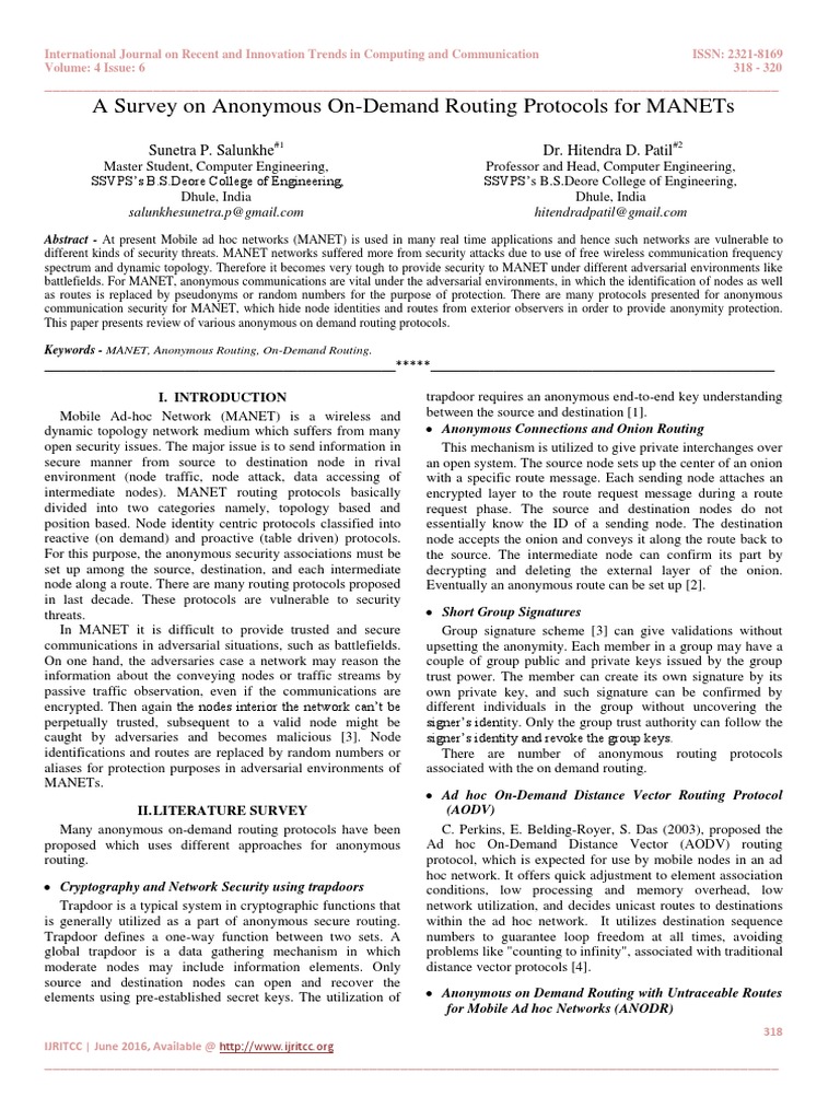 A Survey On Anonymous On-Demand Routing Protocols For Manets | PDF | Technology & Engineering