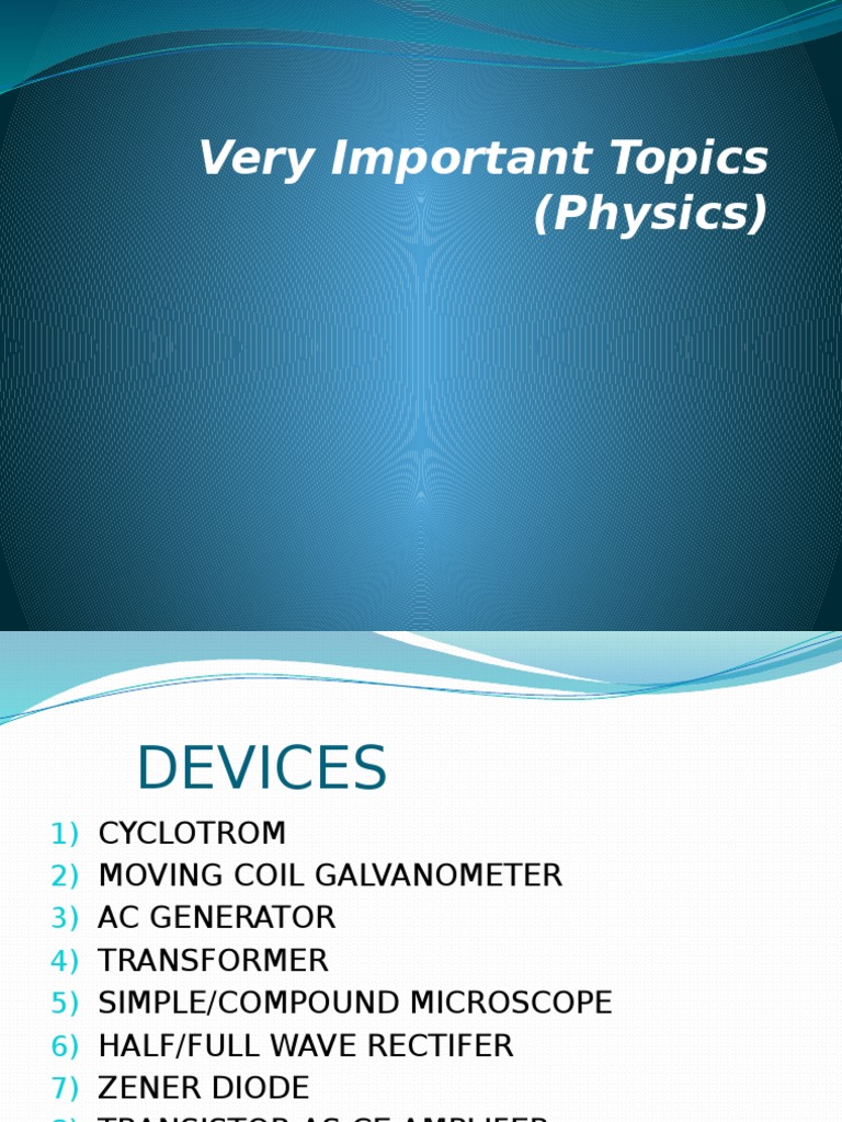 Physics Exam Topics & Concepts | PDF