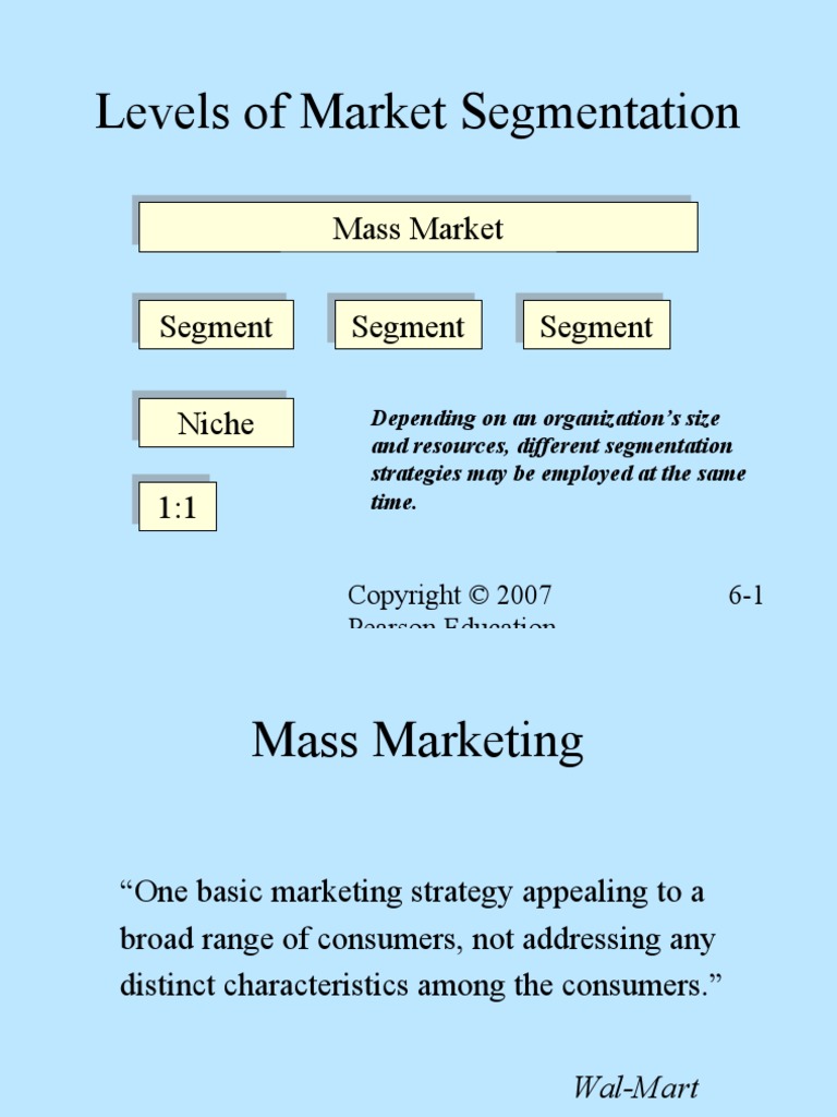 Levels of Market Segmentation: Mass Market Segment Segment Segment ...