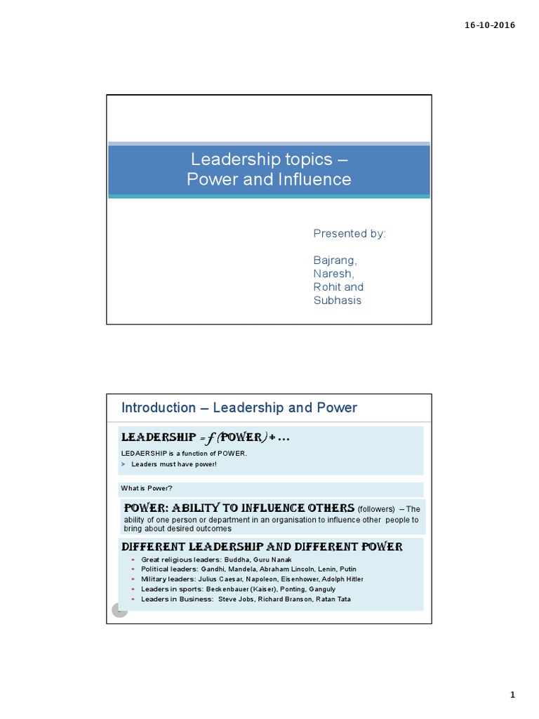 Leadership Topics - Power and Influence | PDF | Leadership ...