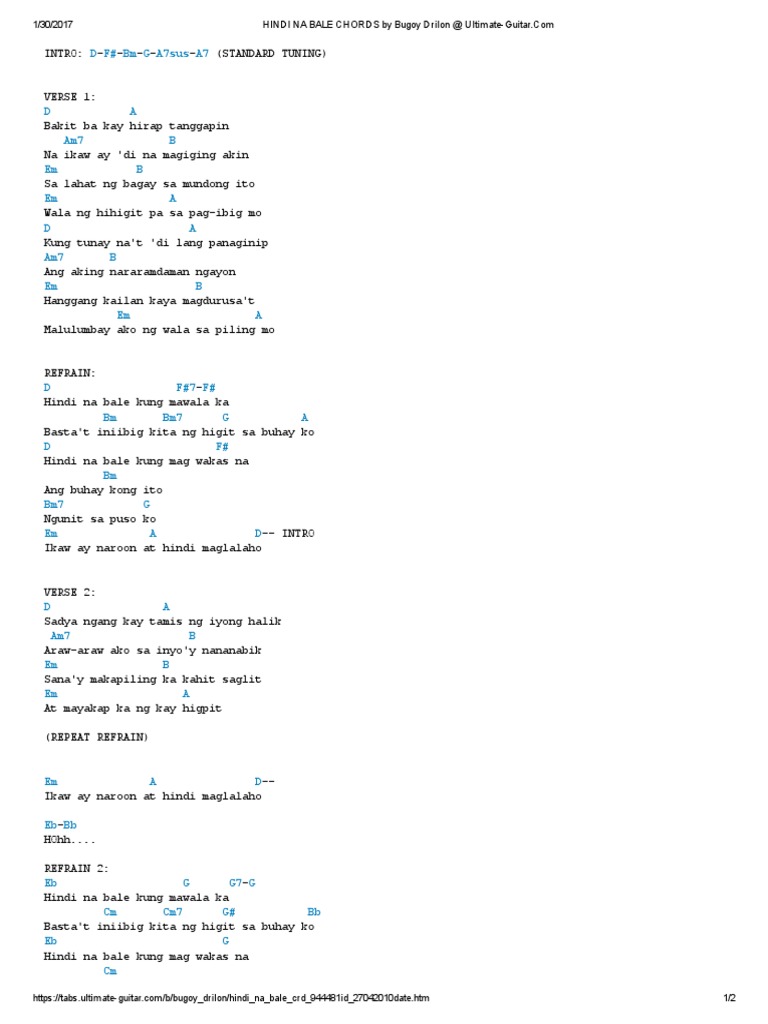 HINDI NA BALE CHORDS by Bugoy Drilon at Ultimate-Guitar PDF | PDF