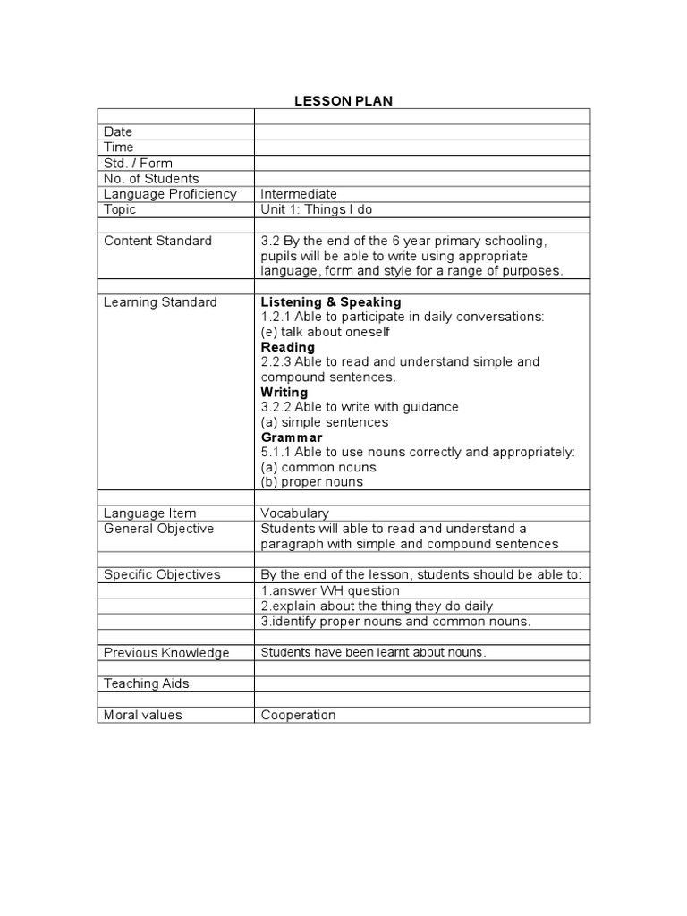 Lesson Plan Unit 1 | PDF | Lesson Plan | Cognition