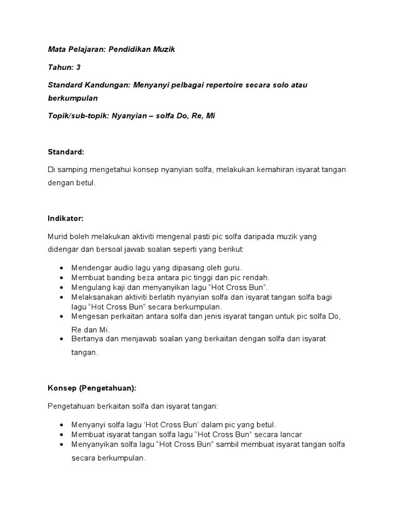 Merungkai Standard Tahun 3 Muzik | PDF