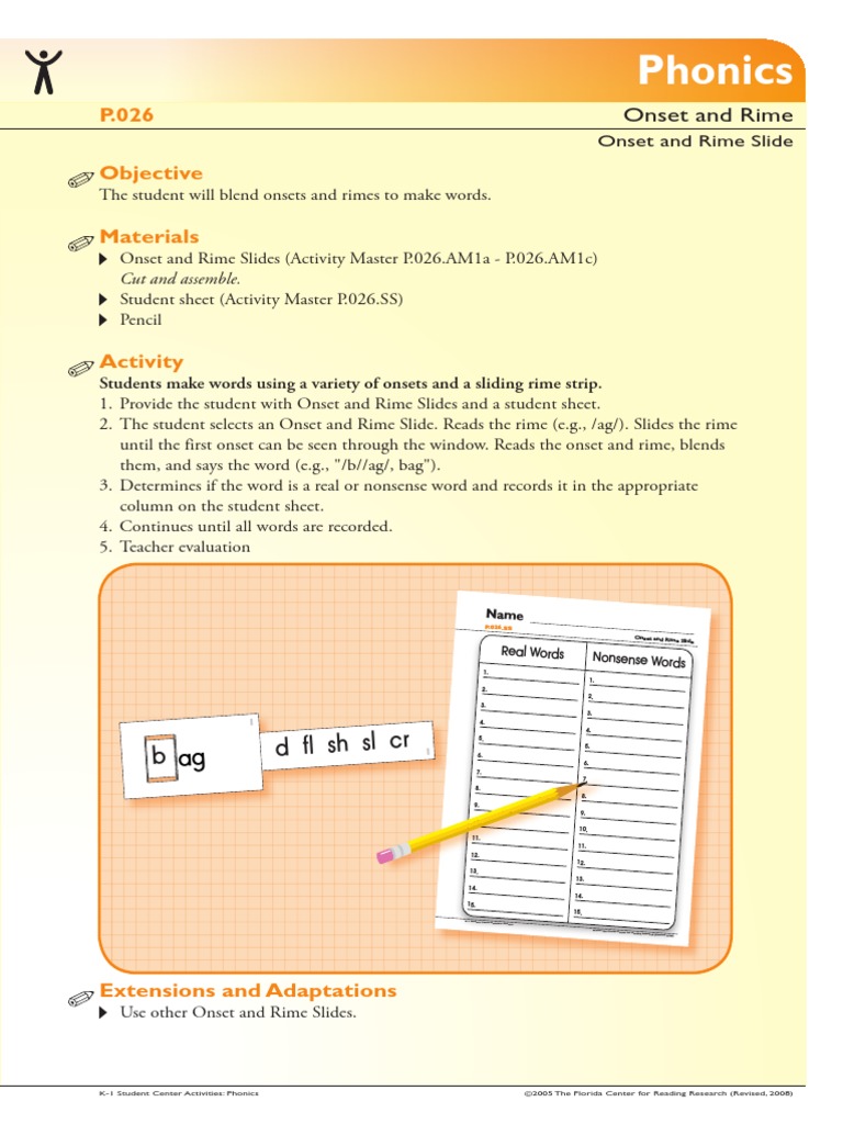 onset rime activity | Phonics | Syllable | Free 30-day Trial | Scribd