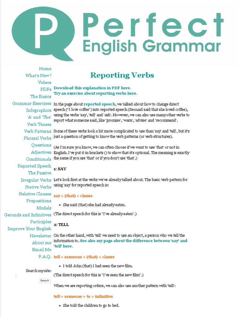 Reporting Verbs: Download This Explanation in PDF Here. Try An Exercise ...