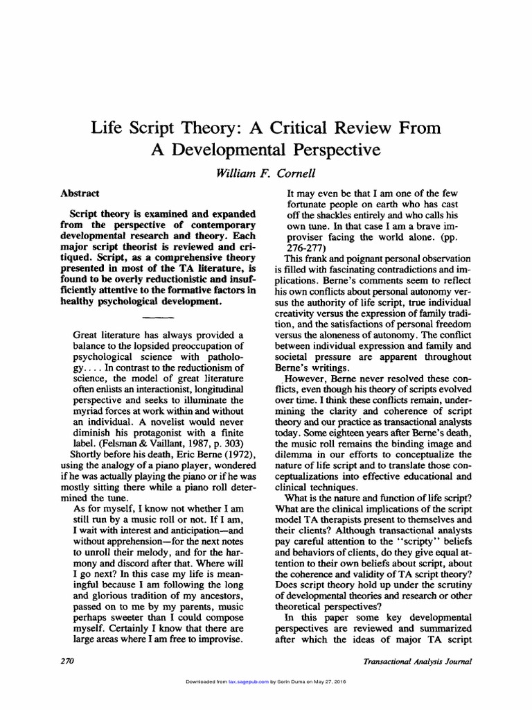 Life Script Theory 1988 Cornell | PDF | Developmental Psychology ...