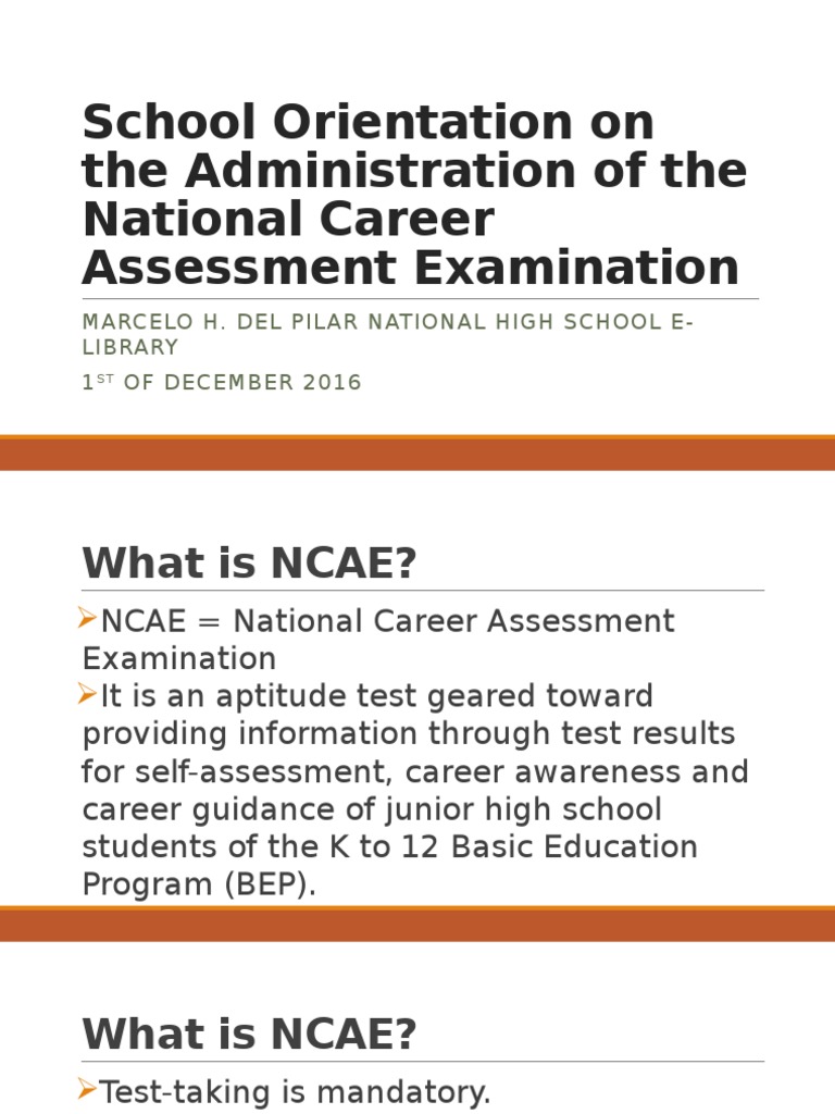 School Orientation On The Administration of The NCAE - Advisers | PDF ...