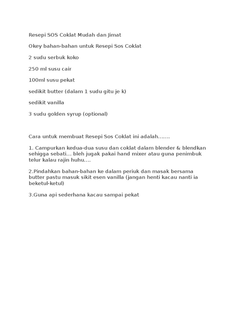 Resepi SOS Coklat Mudah Dan Jimat | PDF