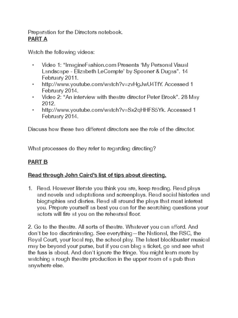 Directors Notebook Handout | PDF | Theatre | Leisure