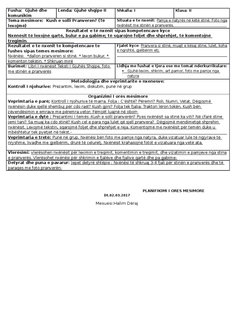 Model Ditari Klasa II | PDF