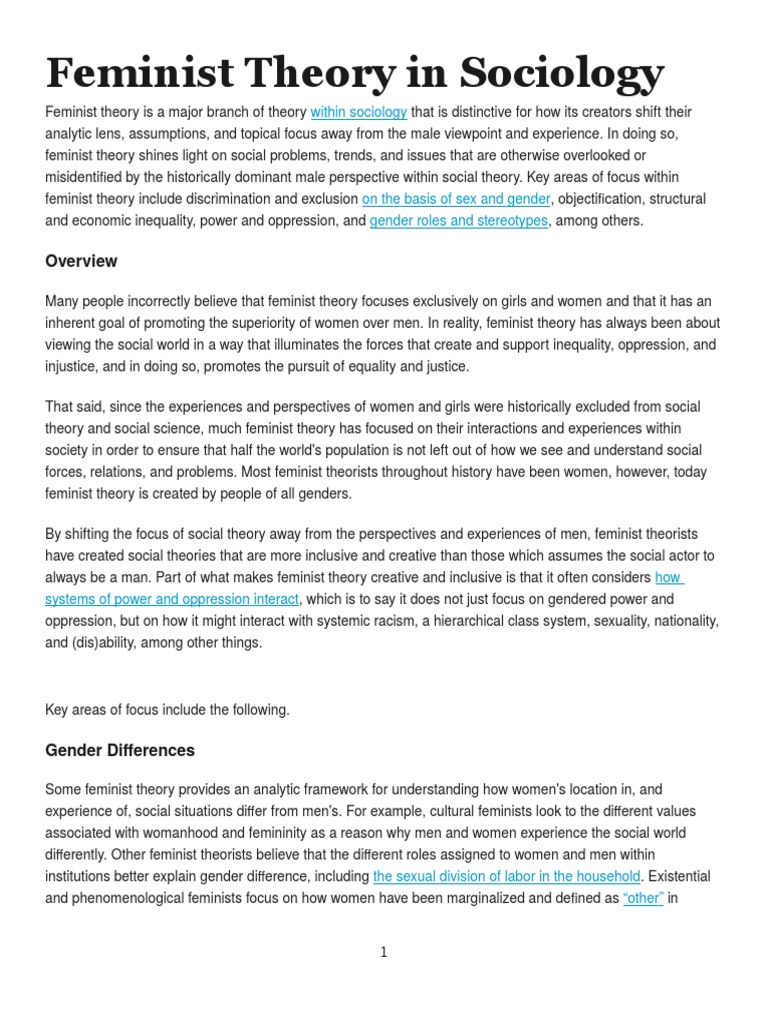 Feminist Theory in Sociology | Feminist Theory | Gender