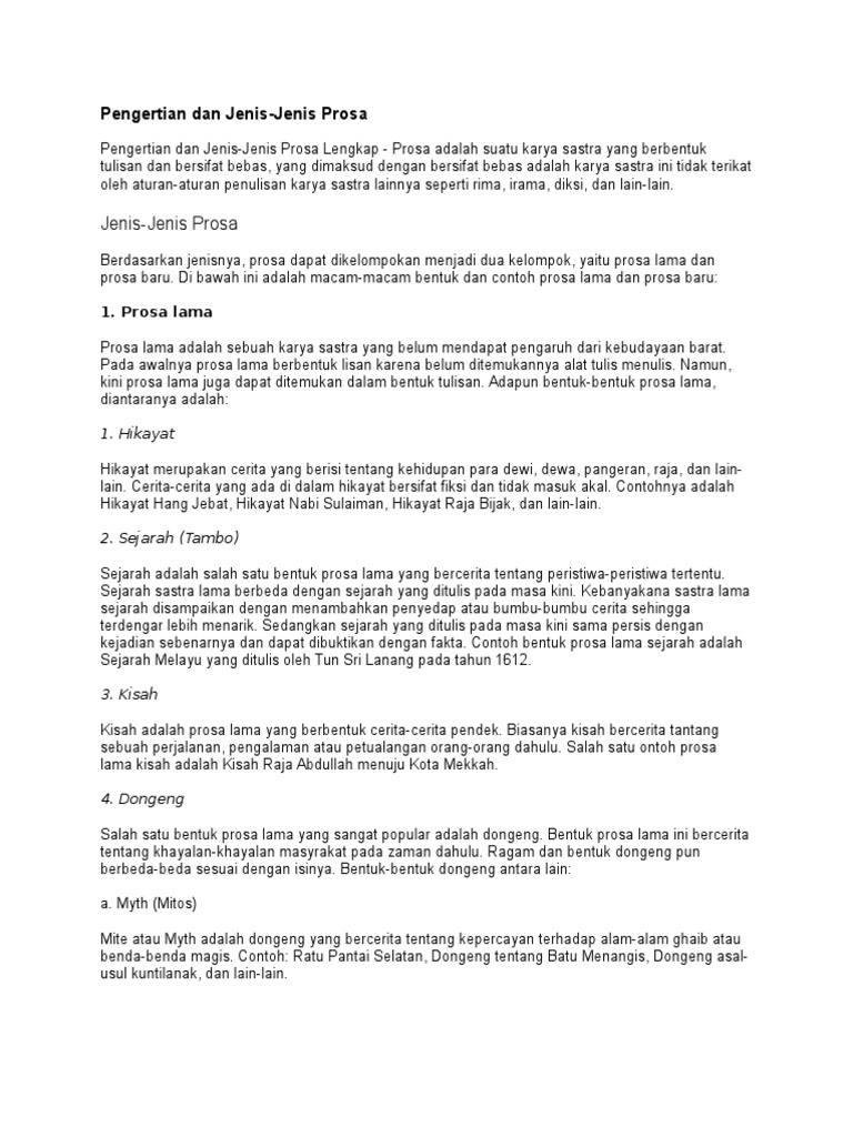 Pengertian Dan Jenis Prosa | PDF
