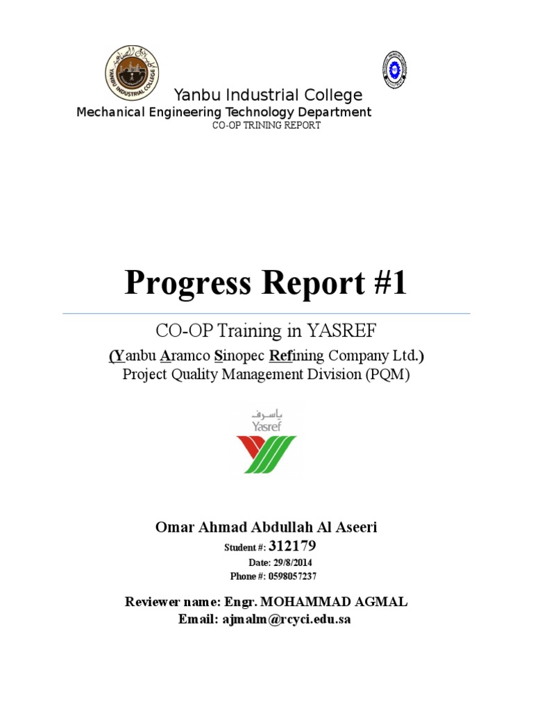Progress Report #1: CO-OP Training in YASREF | Download Free PDF | Oil ...