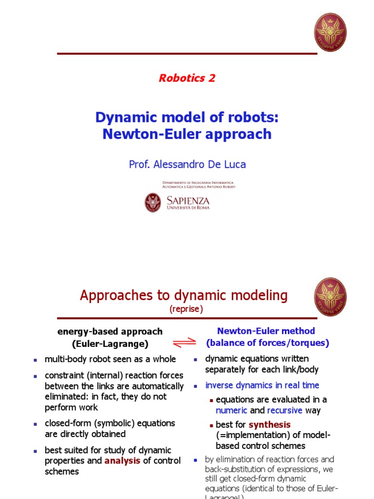 Dynamic Model of Robots: Newton-Euler Approach: Robotics 2 | PDF | Rotation Around A Fixed Axis ...