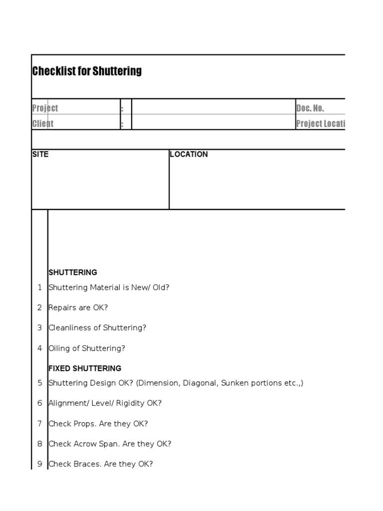 Checklist For Shuttering | PDF