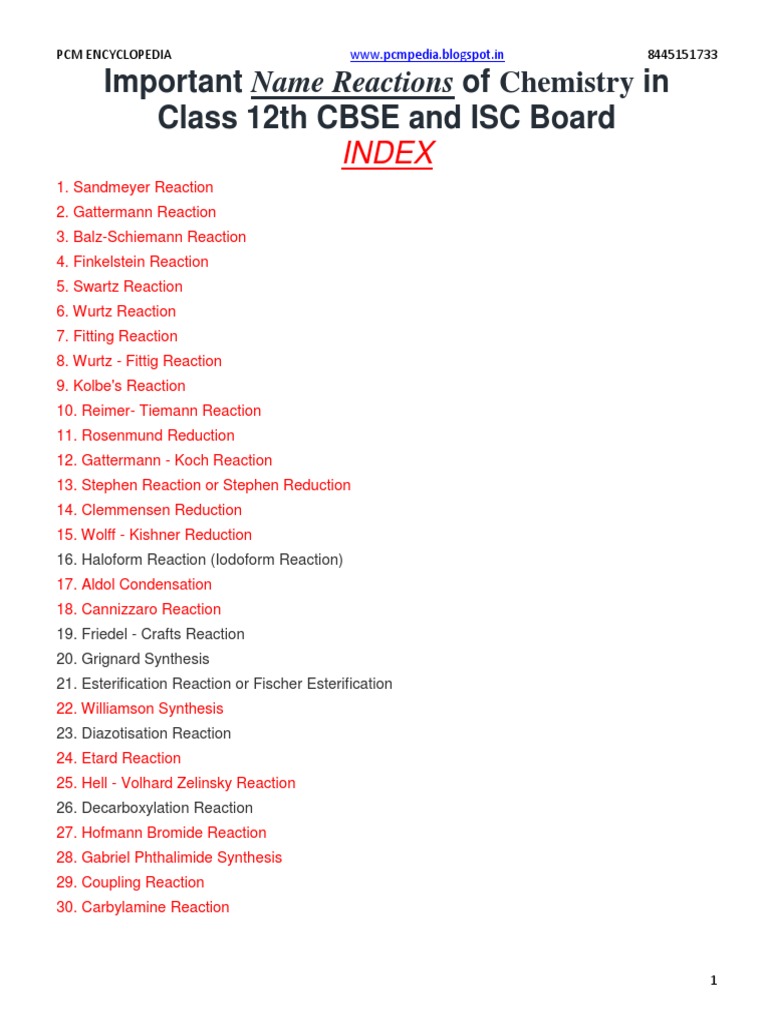 All name reactions of chemistry class 12th cbse & isc (1).pdf | Aldehyde | Amine