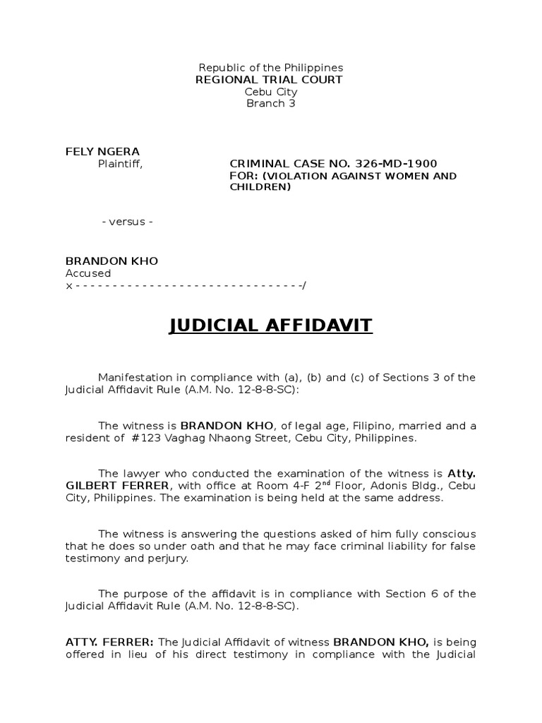 Judicial Affidavit: Regional Trial Court | PDF | Affidavit | Perjury